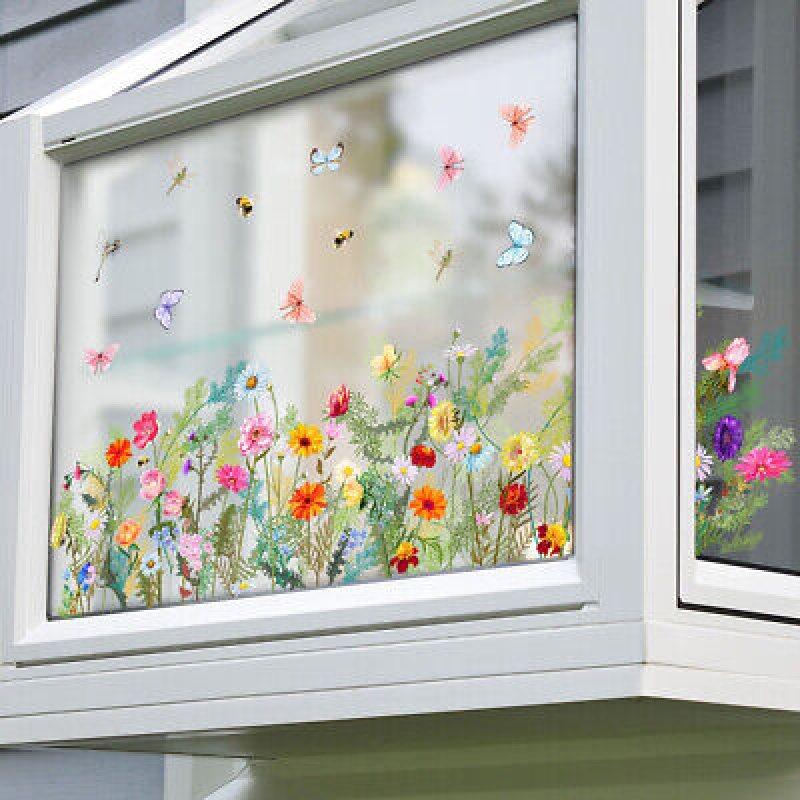 Garden Flower Window Glass Sticker DIY Removable Colorful Decal Home ...