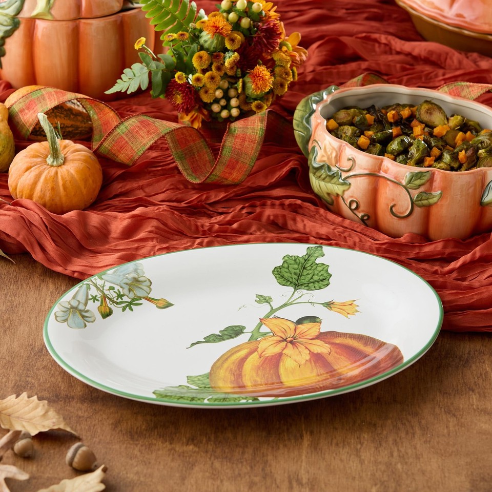 Harvest Fields 14” x 10” Ceramic Oval Platter – Elegant Farmhouse ...