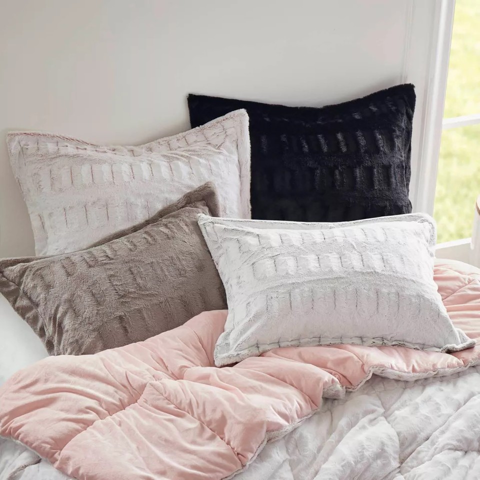 Madison Park Full/Queen Margot Solid Faux Fur Comforter Mini Set Gray ...