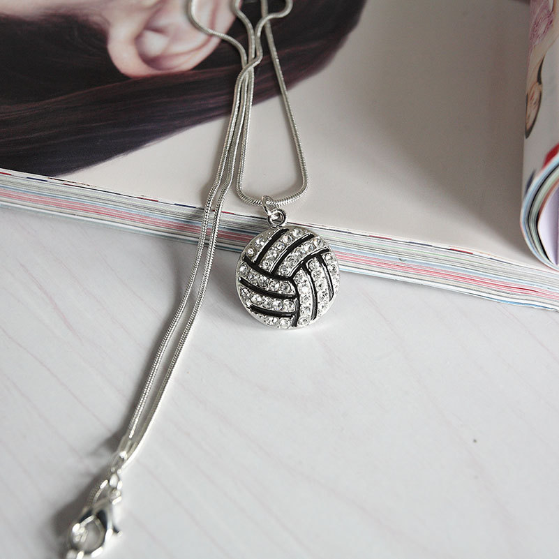 3D Crystal Rhinestone Volleyball Pendant Snake Chain Necklace Unisex ...