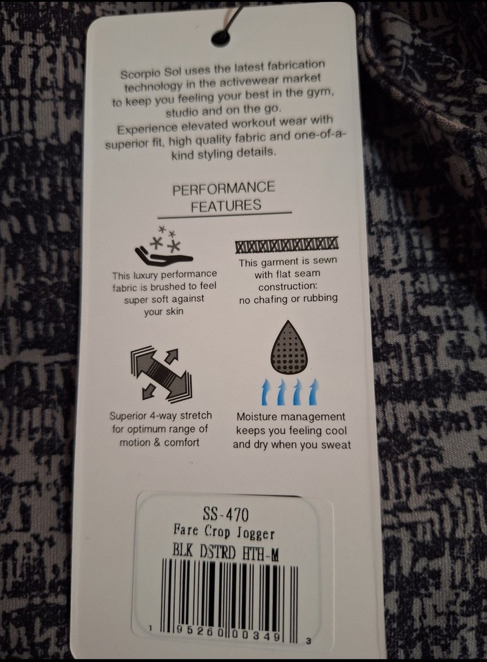 Scorpio Sol Joggers with Pockets Black Distressed Size Medium; Brand ...