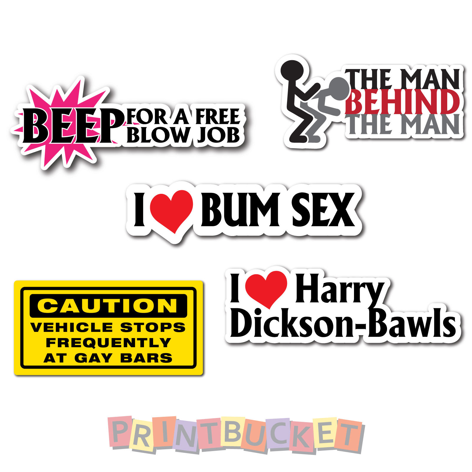 Prank Joke sticker 5 set I love bum etc a must 4 your mates cars after ...