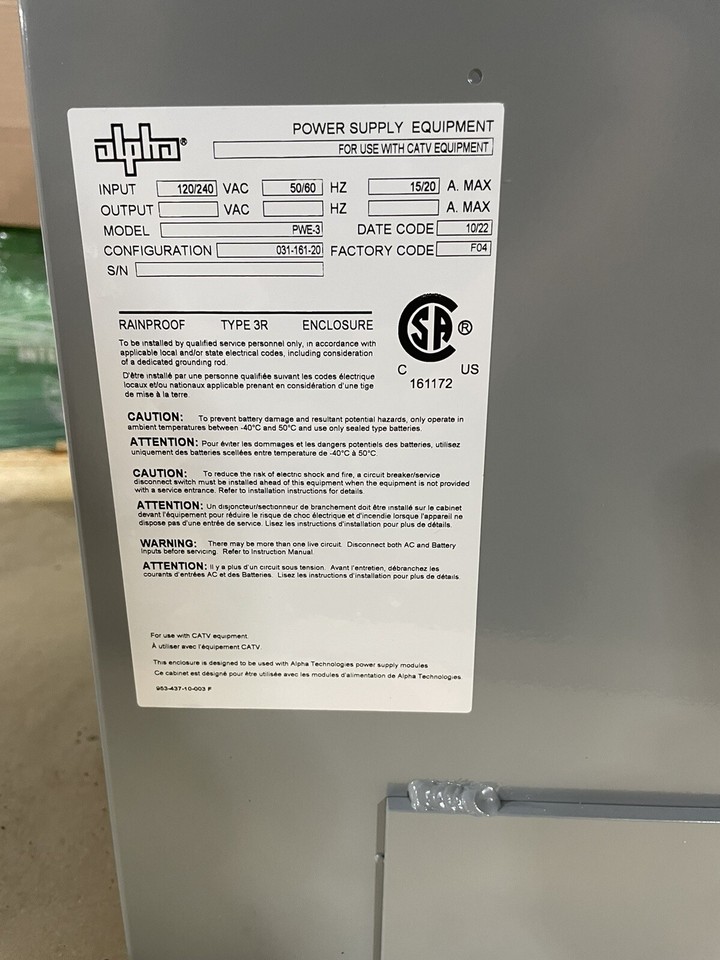 Alpha Power Supply Equipment Ground Enclosure Rainproof UPE-3G-1111-1N0 ...