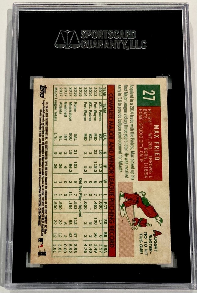 2018 Topps Archives #27 Max Fried Rookie SGC 10 GEM MINT RC | eBay