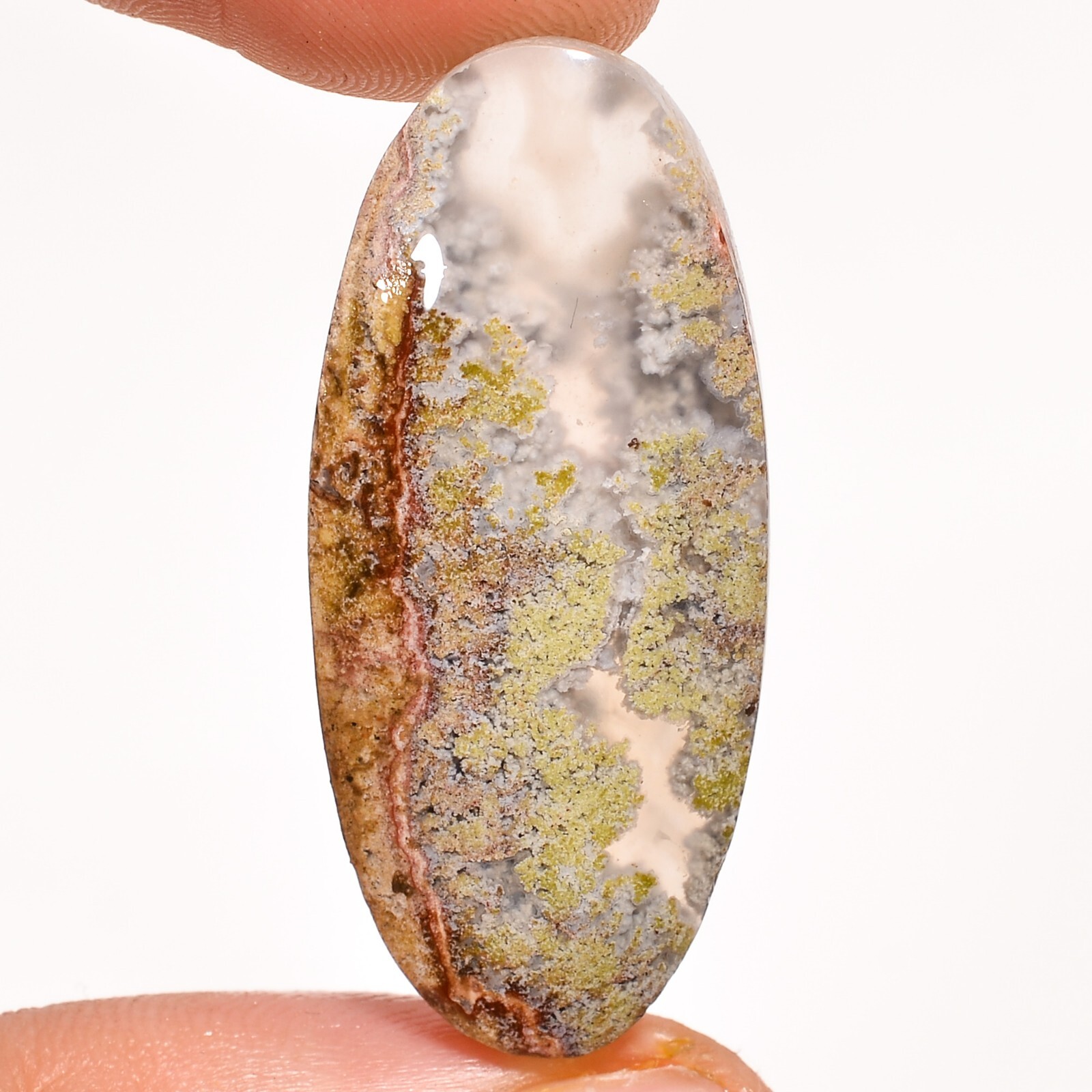 23.50 CTS. 15x34x6 mm Natural Indonesian Moss Agate OVAL Cabochon Loose ...