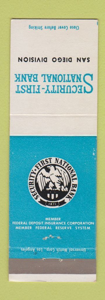 Matchbook Cover - Security First National Bank San Diego CA | eBay