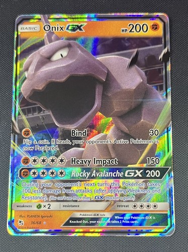 Onix GX 36/68 Pokemon Ultra Rare Holo English Sun & Moon Hidden Fates ...