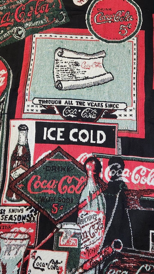 Vintage Coca Cola Advertisement Afghan Throw Blanket Tapestry Fringes ...