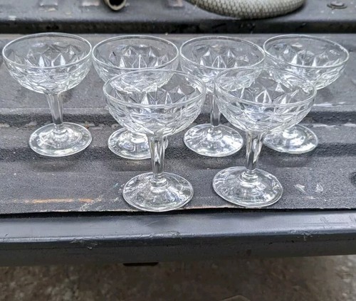 Diamond Pattern Cups Optic Pressed Glass Coupe Champagne Dessert ...