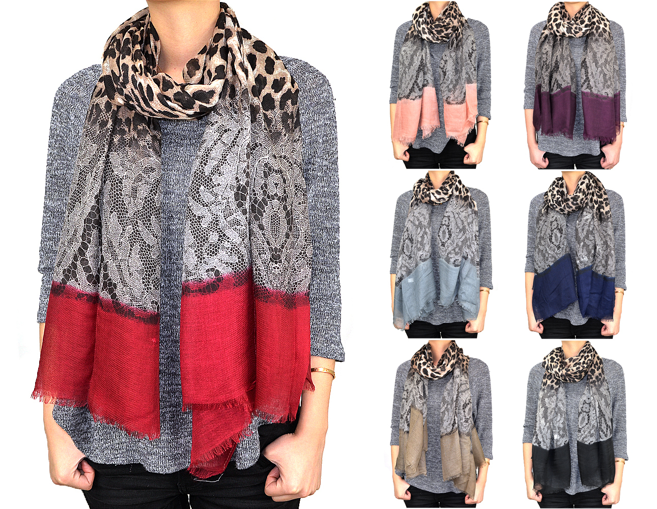 72" Long Leopard Cheetah Animal Lace Print Scarf Wrap Shawl Solid Color ...