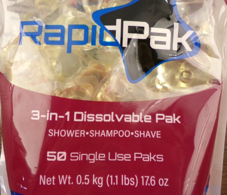 RapidPak 3-in-1 Dissolvable Pak, Shower/Shampoo/Shave 50 Single Use ...