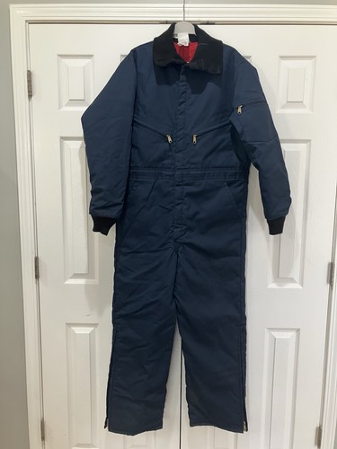 Topps Blue Quilted Coveralls Sz. L-42-44 R Zip Jumpsuit Vintage Pockets ...