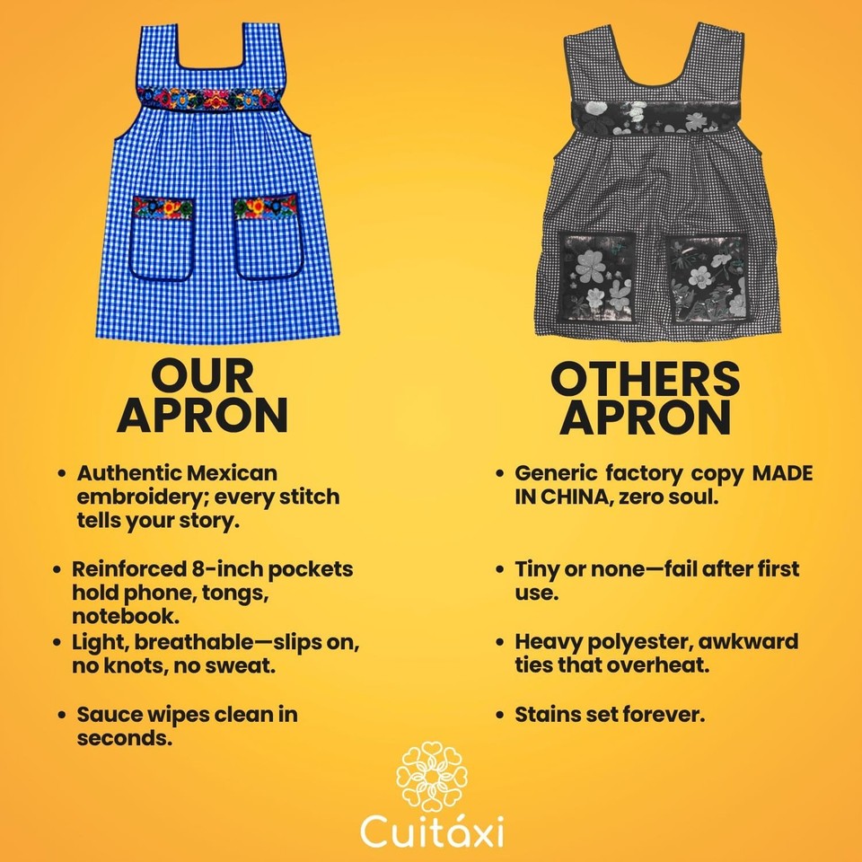 Cuitáxi Traditional Mexican apron for women with pockets beautiful One ...