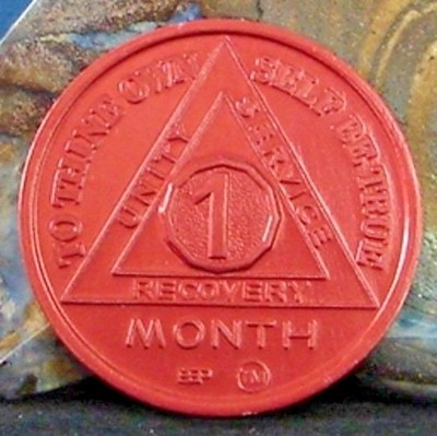 Alcoholics Anonymous AA 1 Month 30 days Aluminum red Medallion Chip ...