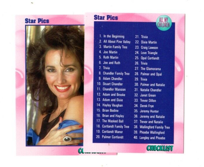 1991 Star Pics All My Children Soap Opera ABC BASE CARD set #1-72 | eBay