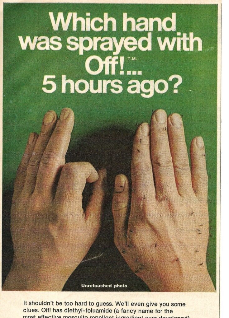 1970 Off! Bug Spray Ad "Which Hand Was Sprayed"? Vintage Print Ad Bug ...