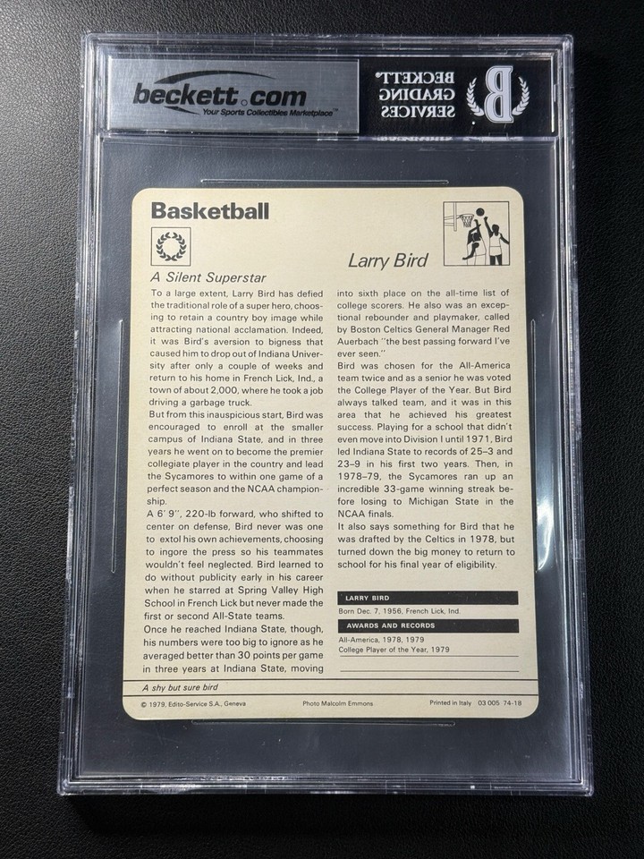LARRY BIRD BGS 9 1977-79 SPORTCASTER #7418 SERIES 74 ROOKIE CARD RC ...