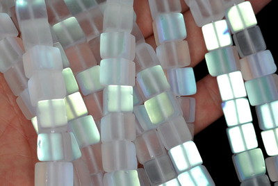 12MM MYSTIC AURA QTZ GEMSTONE MATTE TITANIUM WHITE SQUARE CUBE BEADS ...
