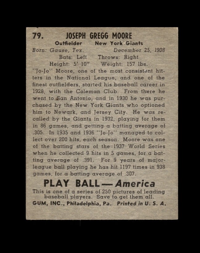 1939 Play Ball Set-Break # 79 Jo-Jo Moore EX-EXMINT *GMCARDS* | eBay