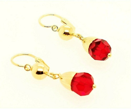 18ct Yellow Gold Red Rhinestone Drop Earrings | eBay