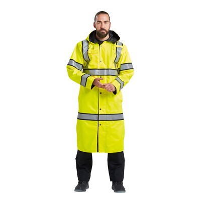 Portwest UH447 Waterproof Hi Vis Reversible Raincoat Long Trench Safety ...