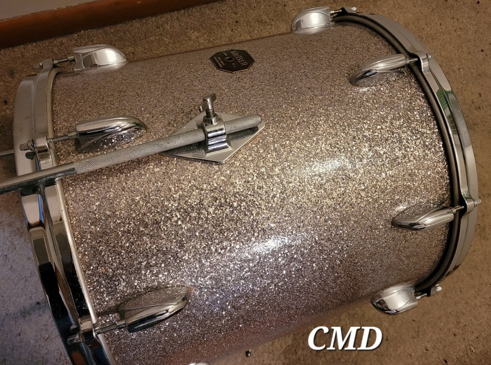 VINTAGE GRETSCH 1970s STOP SIGN BADGE 16X16 FLOOR TOM SILVER GLASS ...