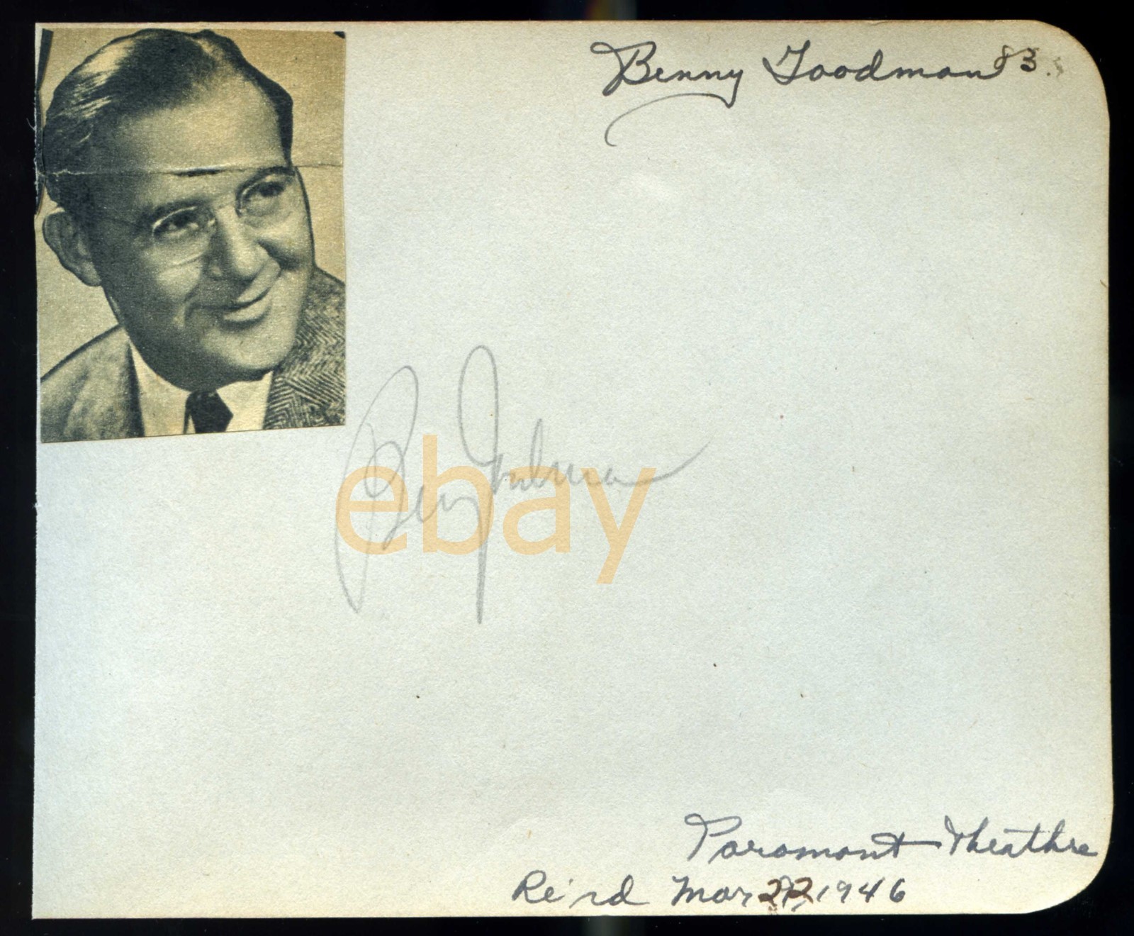 VINTAGE Album Page Signed BENNY GOODMAN - Big Band Autograph King of ...