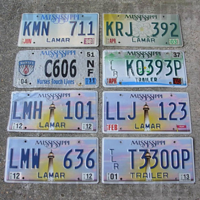 LOT SET OF 8 MiSSiSSiPPi MS LiCENSE PLATES UNiTED STATES US USA ANTiQUE ...