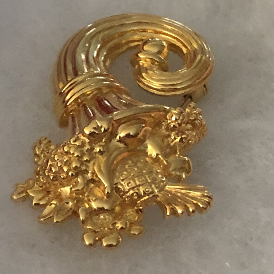 Monet Thanksgiving Horn Of Plenty Cornucopia Pin Brooch Autumn Fall ...