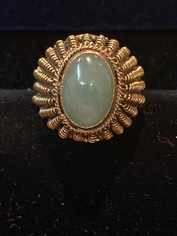 Very special old Chinese Silver Gilt ring with Jade Can be big or small ...