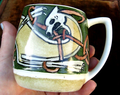 Antique Scottish Pottery Hand Painted Dragon Cup Signed Morven MACleod ...