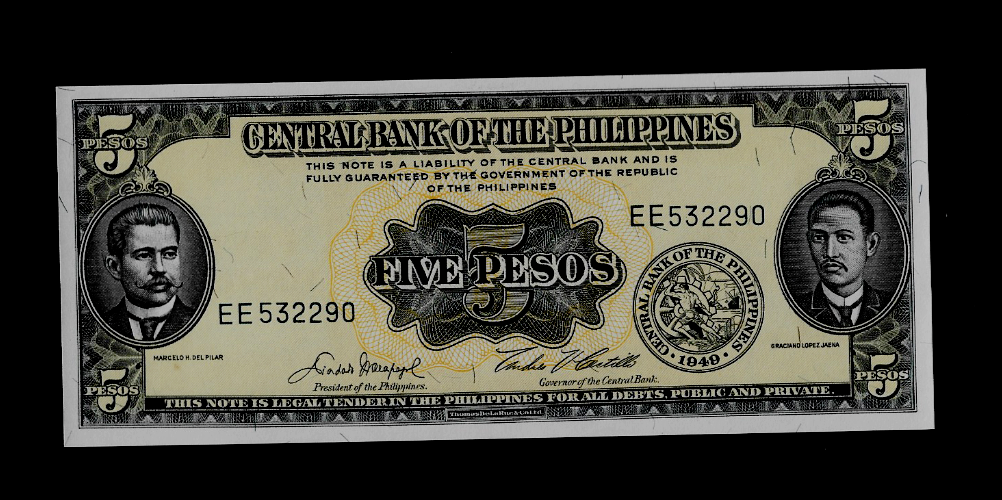 PHILIPPINES( 1 ) BANK NOTE 5 PESOS ND (1949) P 135 E CRISP UNCIRCULATED ...