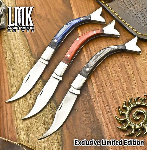 LMK Hand Crafted AUS-10 Steel Folding Knife Hard Wood Lot of 3 EDC Best ...