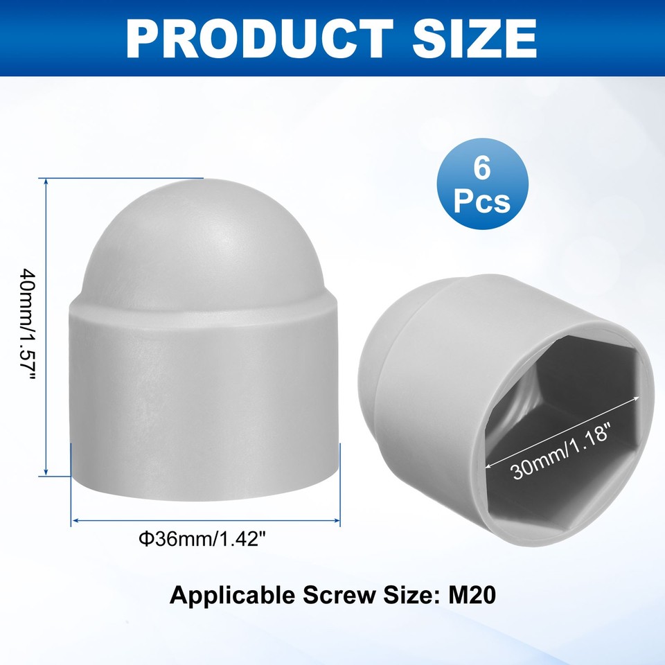6Pcs Hex Nut Cover, M20x30x40mm Plastic Dome Nut Protection Cap, Gray ...