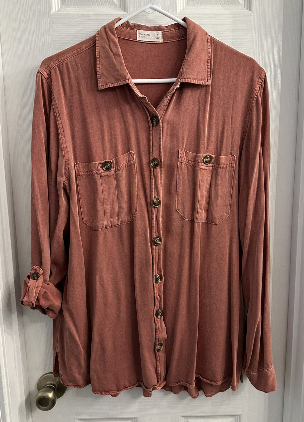 Maurices Relaxed Fit Burnt Orange Button Up Top size … - Gem