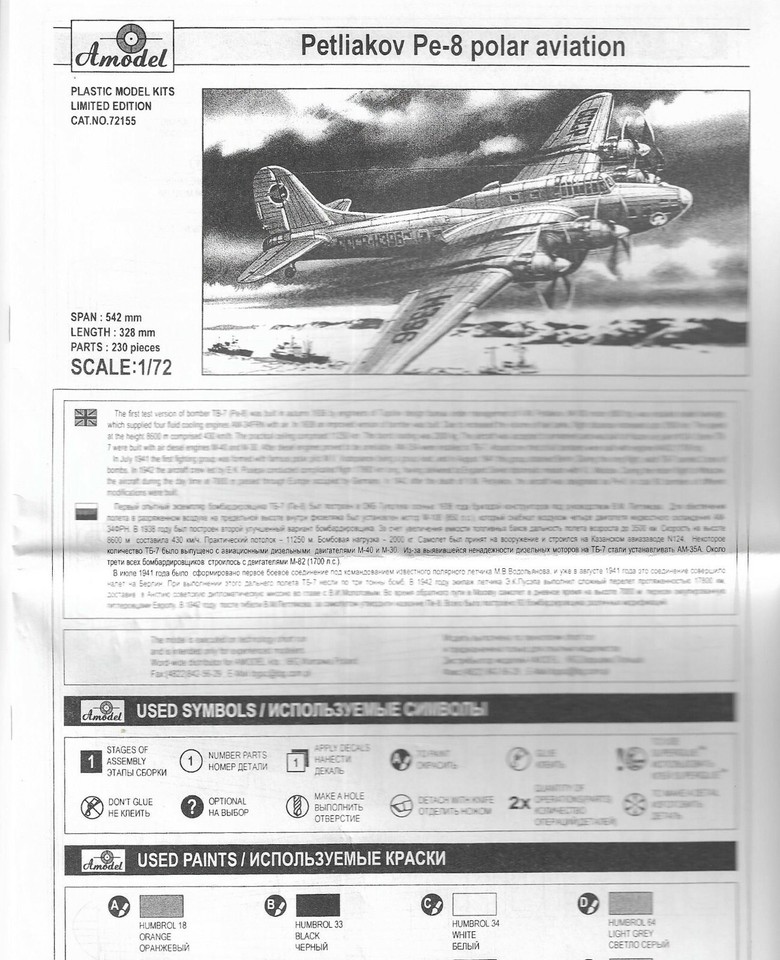 AMODEL 72155 Pe-8 heavy bomber artic aircraft Scale 1/72 - Plastic ...