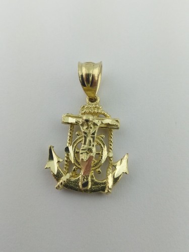 14K Solid Gold Anchor Pendant Charm Dije de Ancla con Jesucristo en oro ...