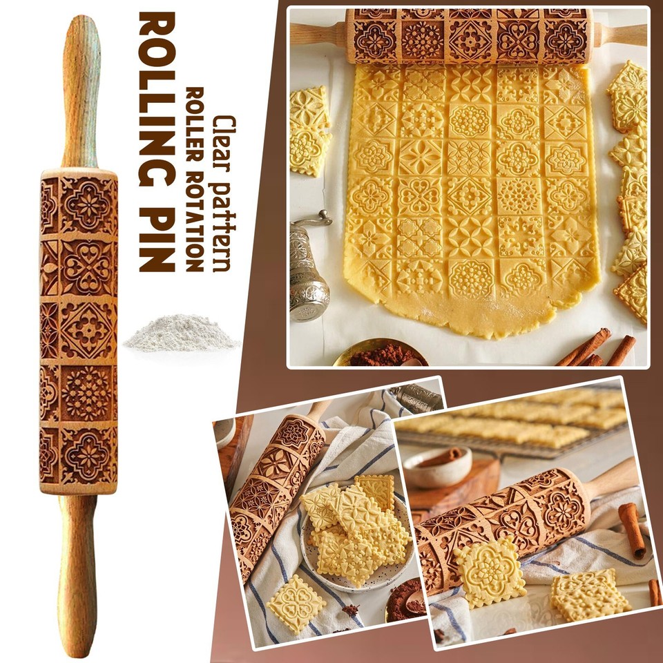 Christmas Embossing Rolling Pin Engraved Wooden Rolling Pin Dough ...