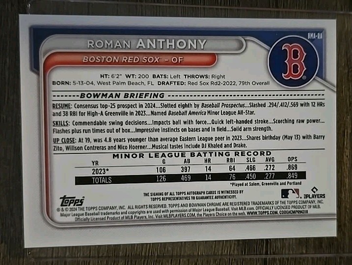 Roman Anthony 2024 Bowman Chrome Mega Box Auto Autograph Purple ...