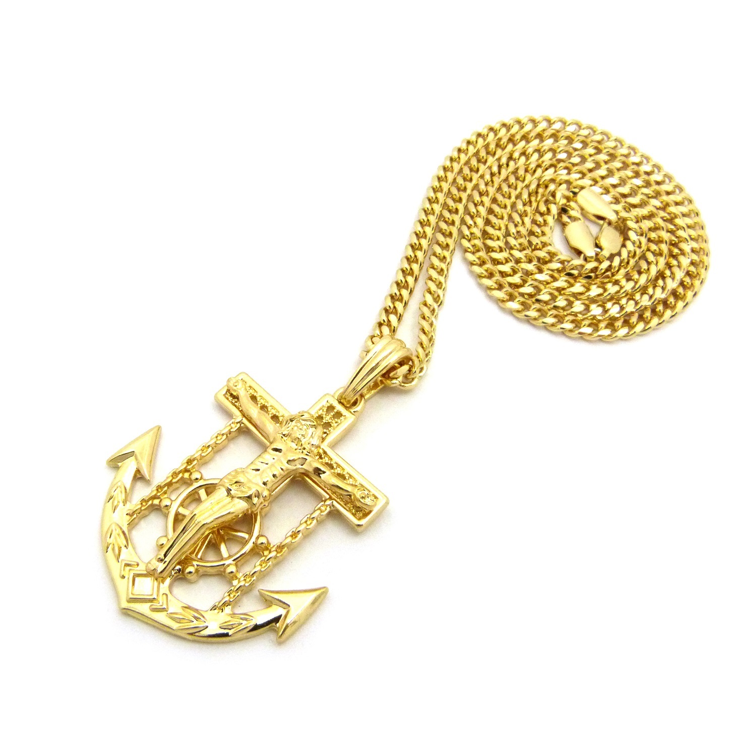 NEW MARINER'S ANCHOR CROSS PENDANT & 24" BOX/ROPE/CUBAN CHAIN NECKLACE ...