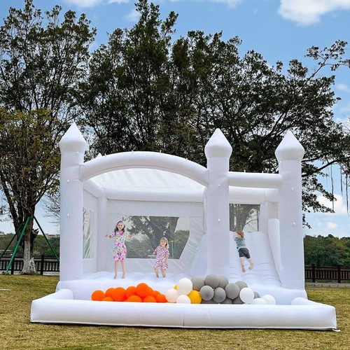 15ft 3 in 1 White Jumping Castle with Slide and Ball Pit Pool for Party ...