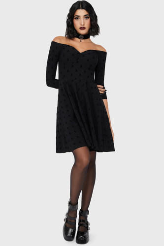 Killstar Voodoo Darling Midi Dress Womens Black Off Shoulder Neck Goth ...