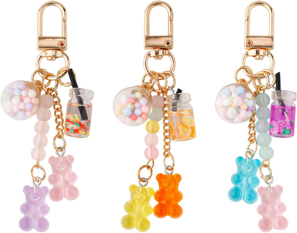 3Pcs Cute Resin Gummy Bear Keychains Macaron Pendant Key Ring for Girls ...