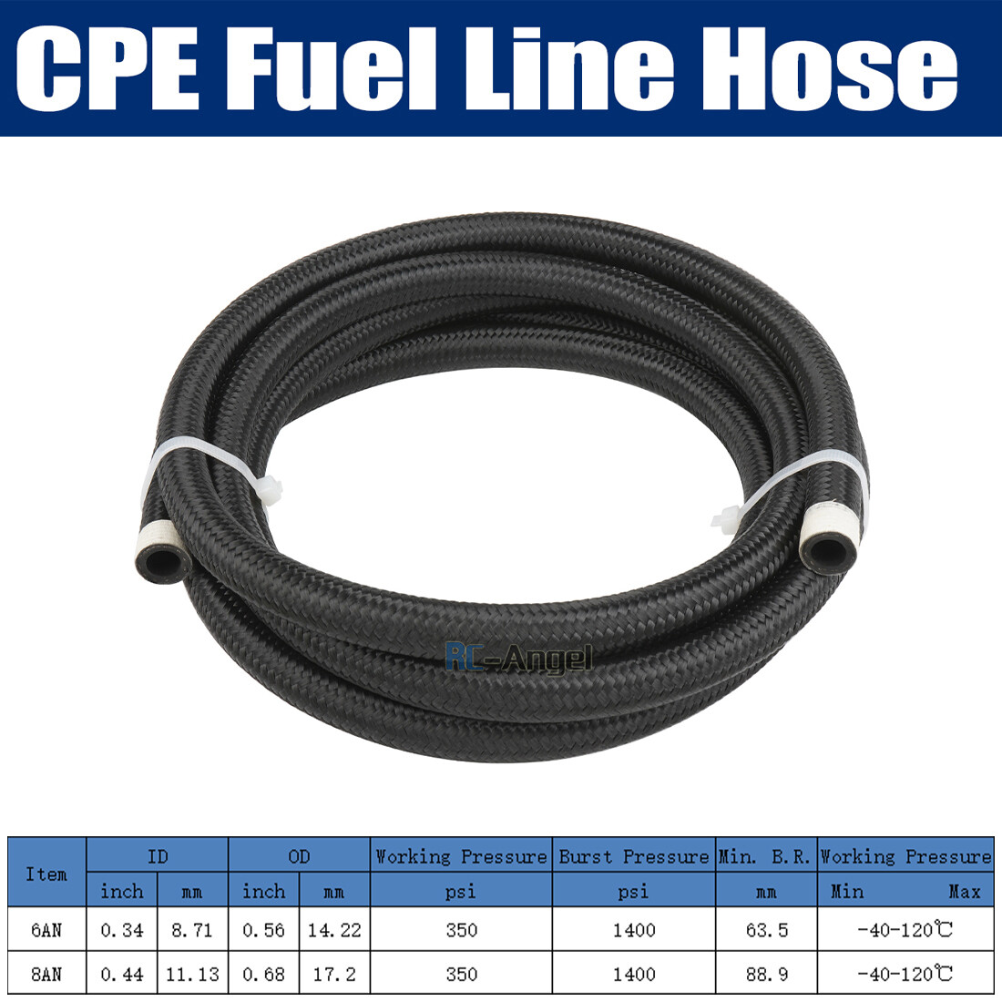 20FT Nylon Braided CPE Fuel Hose Line 6AN-8AN Oil/Gas/Fuel Hose End ...