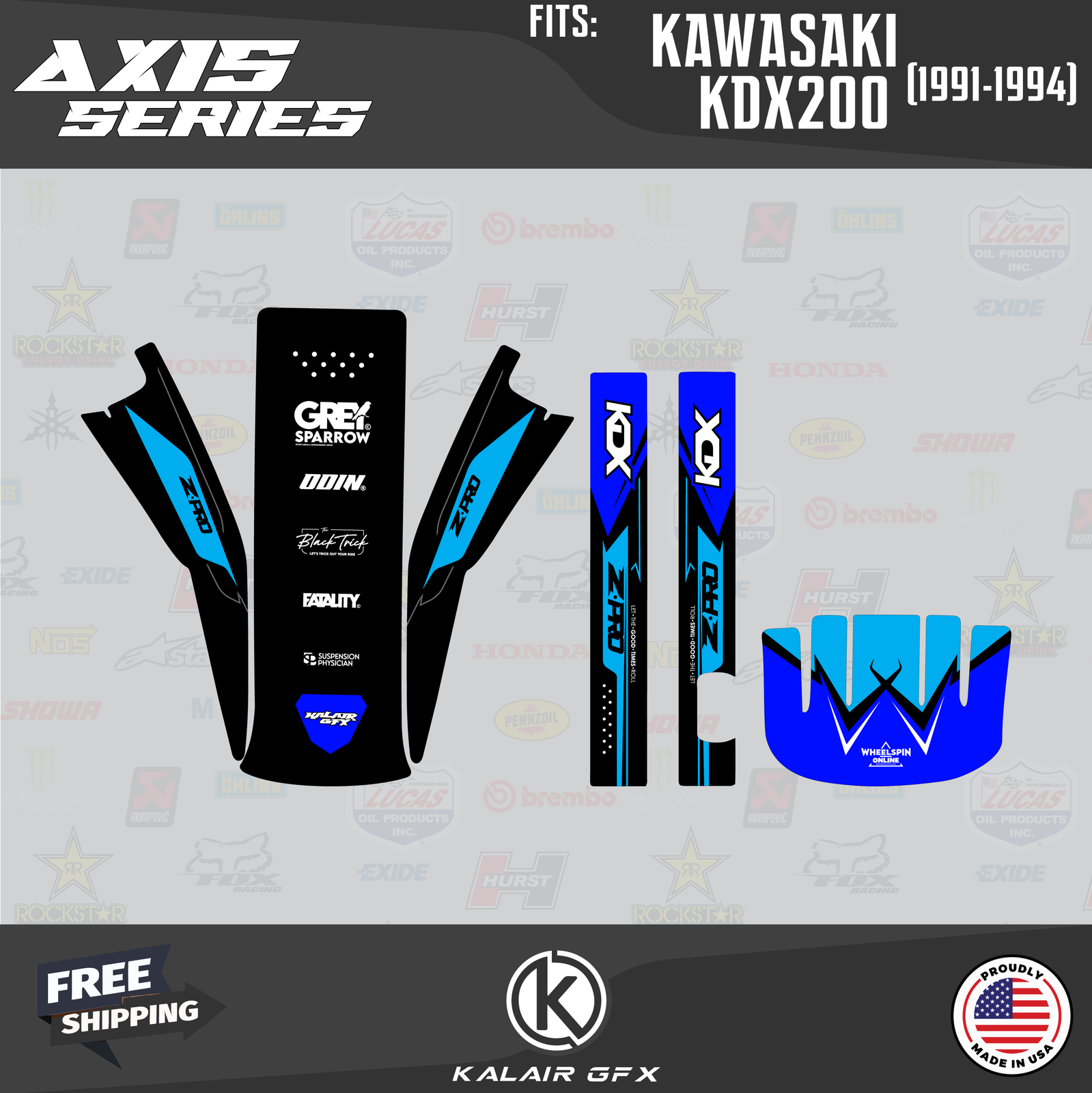 Graphics Kit for KAWASAKI KDX 200 (1991-1994) Axis - BLUE | eBay