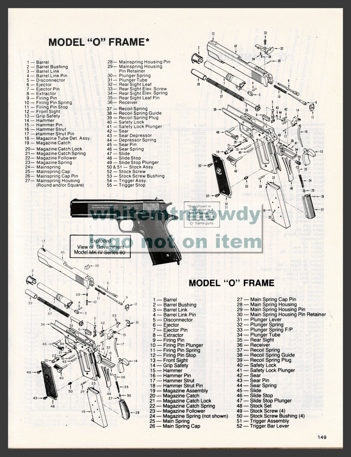 1984 COLT O FRAME Pistol Schematic 3-page Parts List | eBay