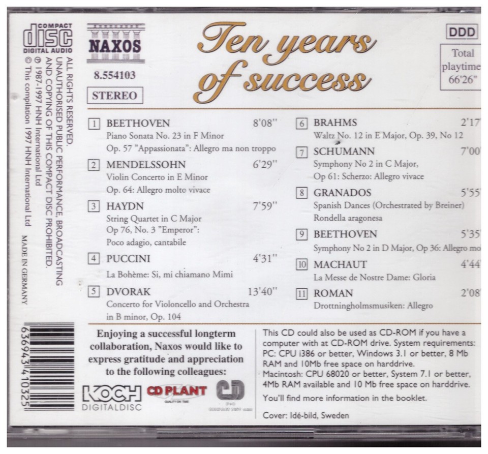 Ten years Of Success - Naxos [CD] HNH entertainment CD / CD Rom | eBay