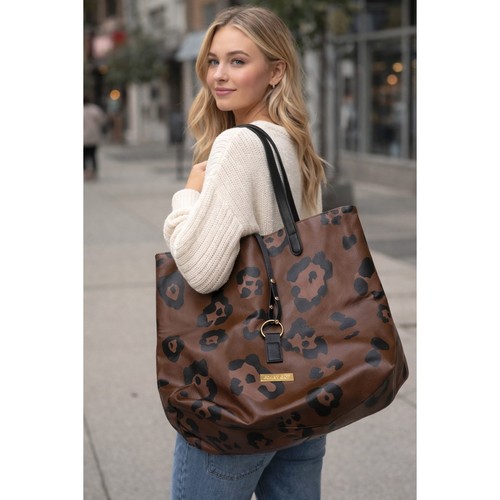 Mary Kay Leopard Print Tote Bag Brown Black Faux Leather Large Shoulder ...