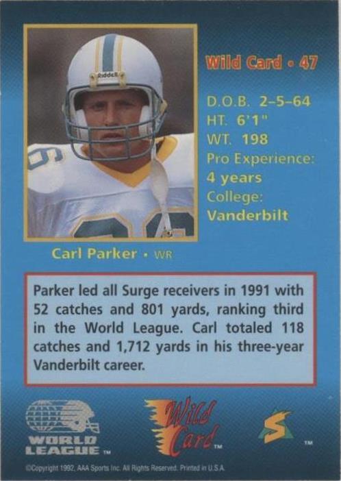 1992 Wild Card World League Carl Parker #47 for sale | eBay