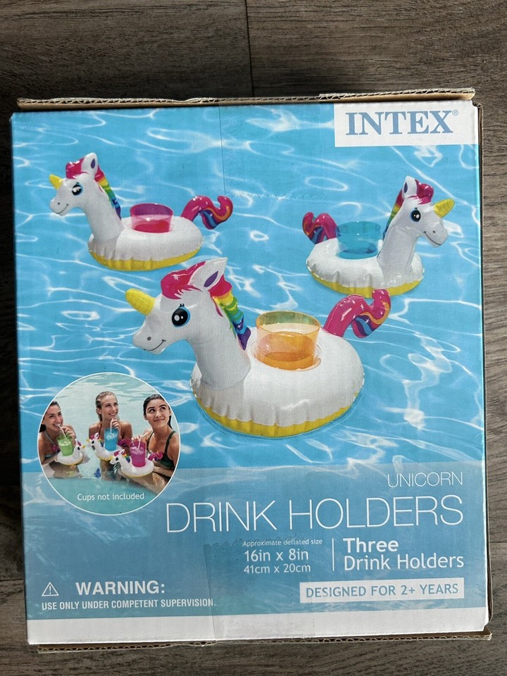 New Intex 16" x 8" Vinyl Floating Unicorn Inflatable Drink Floaties (3 ...